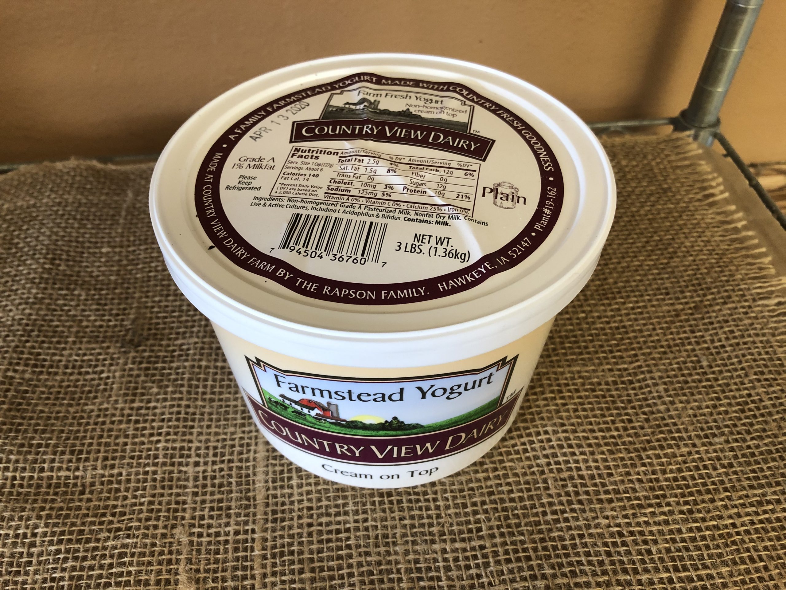 Country View Dairy Yogurt - Plain (3 lb.) - Hansen Dairy
